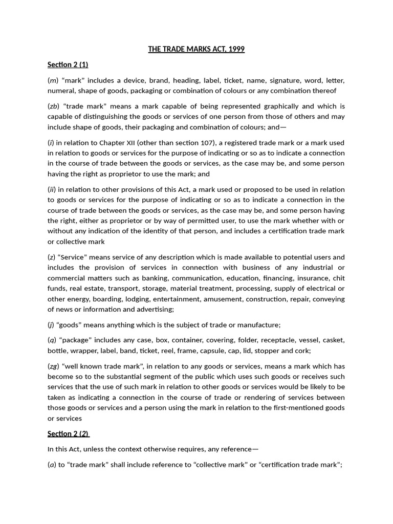 The Trade Marks Act | PDF | Trademark | Justice