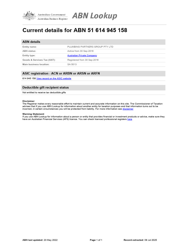 ABN 51 614 945 158 Details | PDF