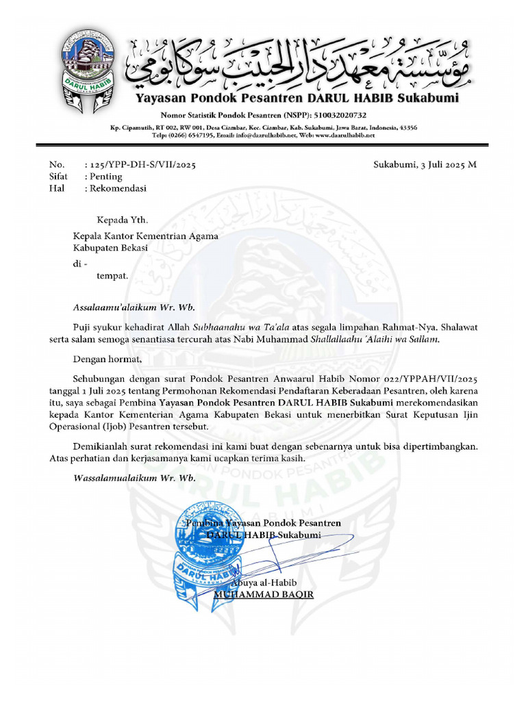 Surat Rekomendasi Dari Pesantren | PDF