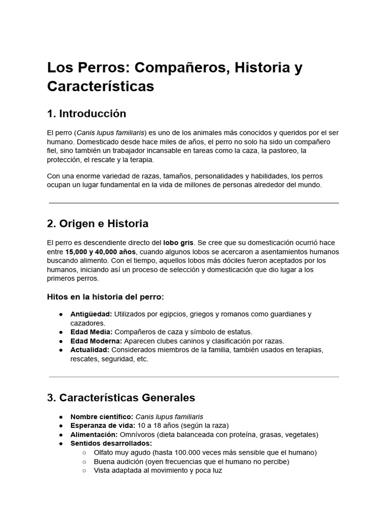 Historia y Características de los Perros | PDF | Perros | Razas de perros
