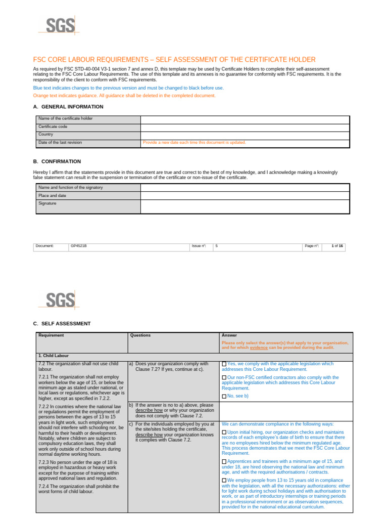 GP4521B FSC Labour Requirements - Self Assessment v5 | PDF | Employment ...