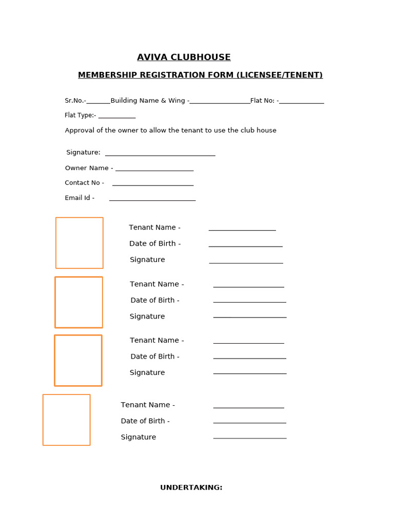 AVIVA Club Membership Form - Tenant | PDF | Private Law | Common Law