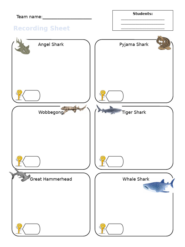 Shark Tank Scavenger Hunt Recording Sheet | PDF