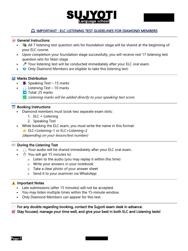 ELC Listening Test Guidelines for Diamond Members | PDF | Multiple Choice
