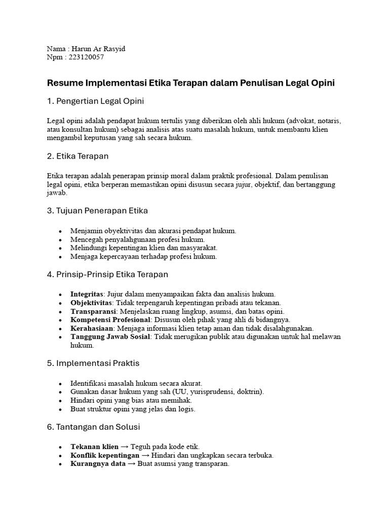 Etika Terapan dalam Legal Opini Hukum | PDF