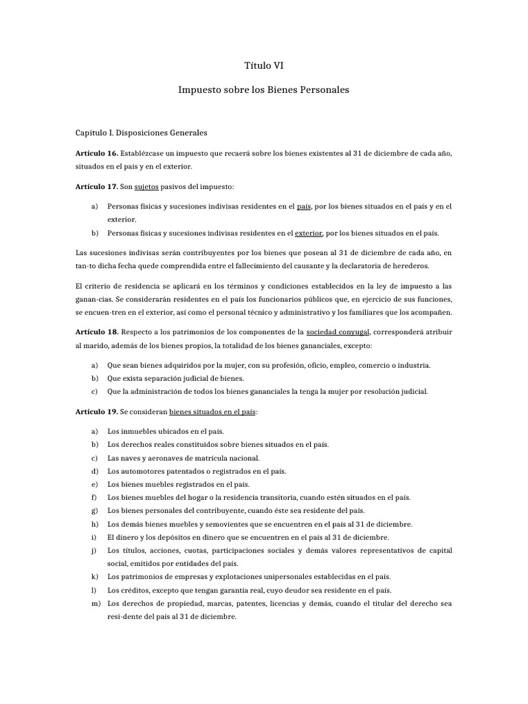 Ley Impuesto Bienes Personales | PDF | Impuestos | Inversiones