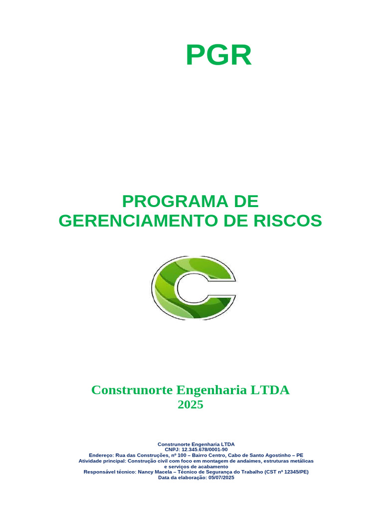 PGR Construnorte: Gestão de Riscos 2025 | PDF | Avaliação de risco ...