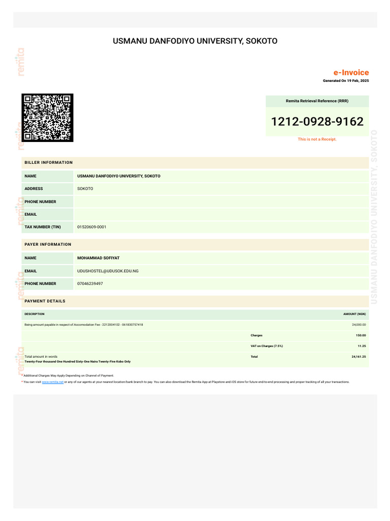 Sofiyat Hostel Payment Invoice | PDF | Receipt | Payments