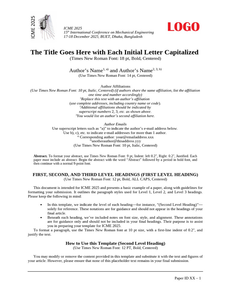 ICME 2025 Paper Template | PDF | Microsoft Word | Typefaces