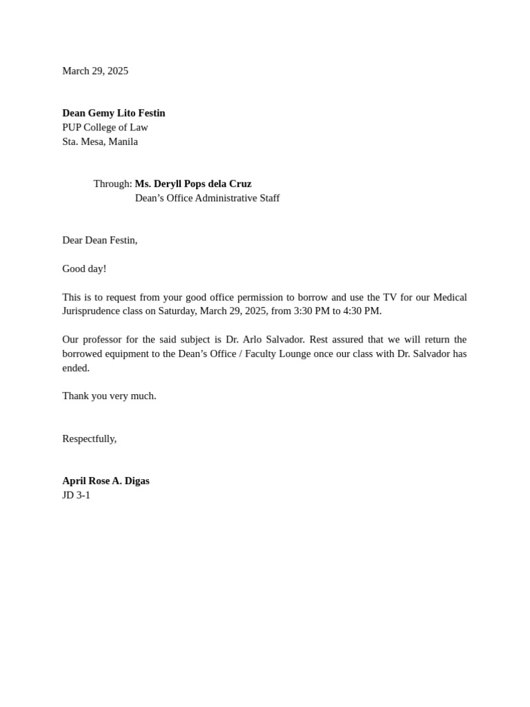 Request Letter - DO - Projector - TV | PDF