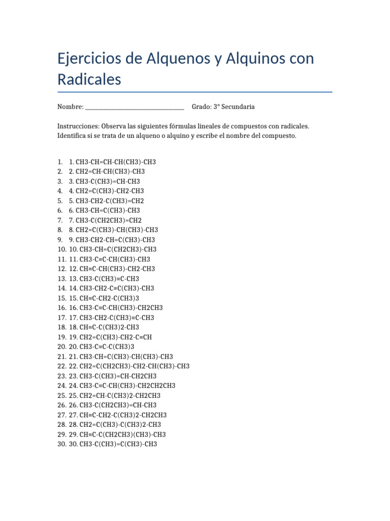 Ejercicios de Alquenos y Radicales | PDF