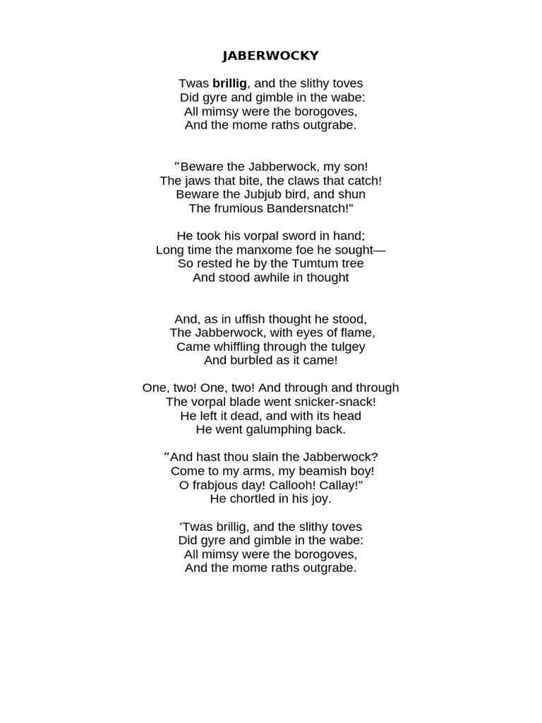 Jabberwocky Poem | PDF