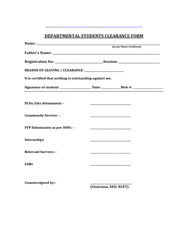 Students Clearance Form EED | PDF