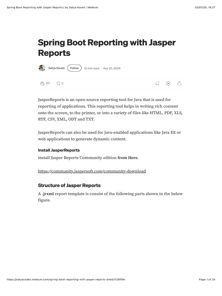 Spring Boot Jasper Reports Guide | PDF | File Format | Data Management