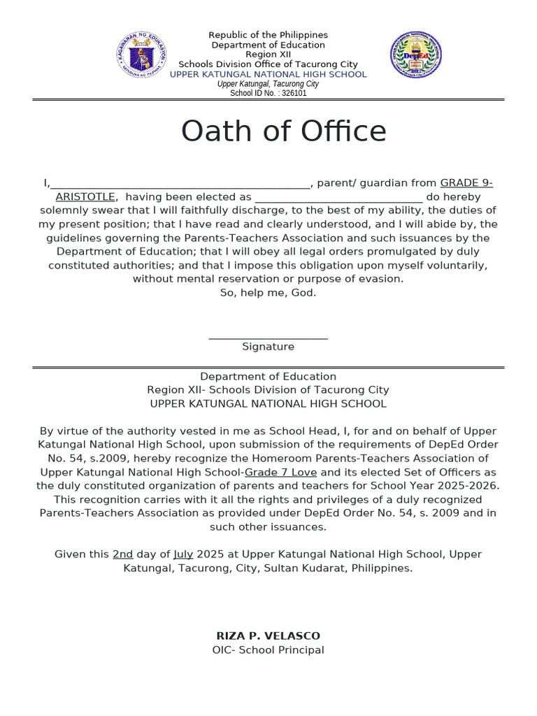 Pta Oath Form | PDF