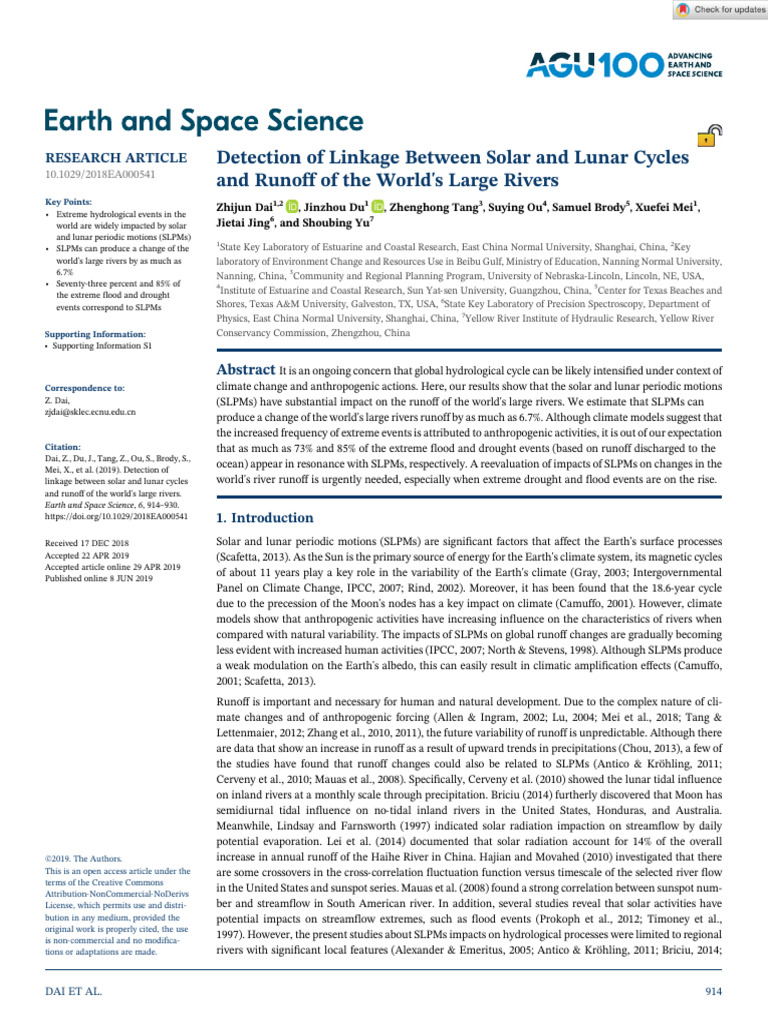 Earth and Space Science - 2019 - Dai - Detection of Linkage Between Solar and Lunar Cycles and ...