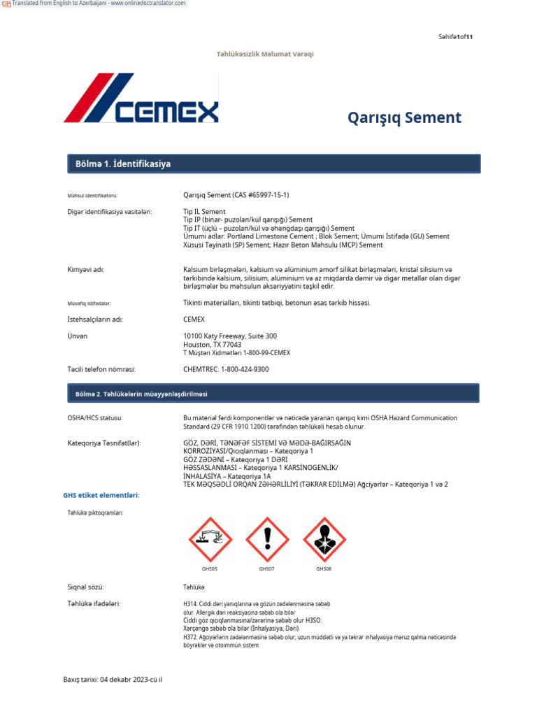 Cement Msds - En.az | PDF
