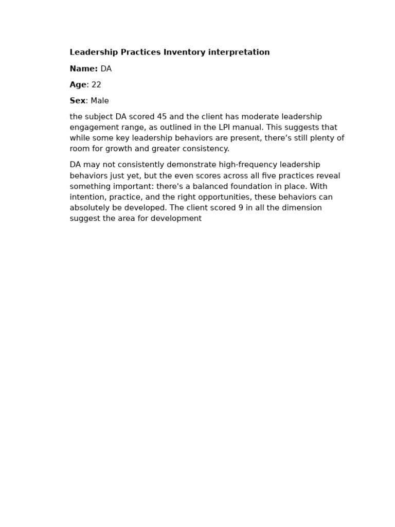 Leadership Practices Inventory Interpretation | PDF