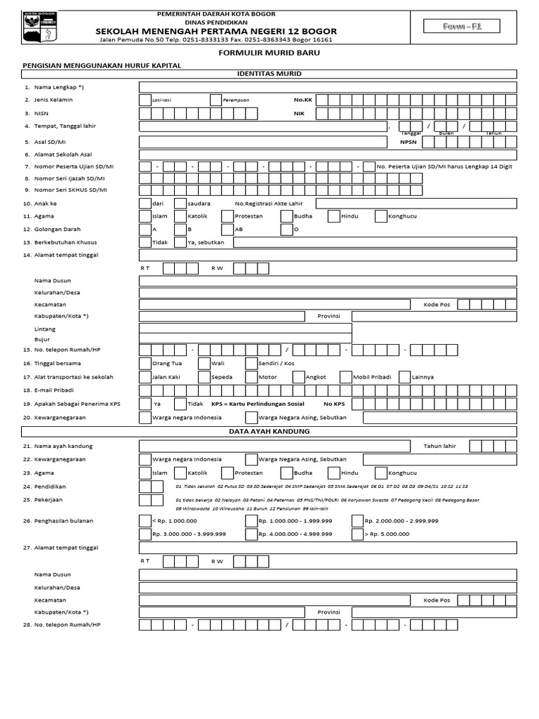 Formulir Isian Form-F1 SPMB 2526 | PDF