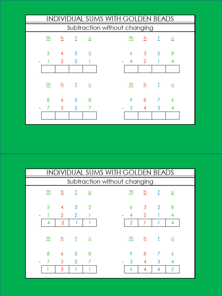 Final Individual Sum Cards - Subtraction | PDF