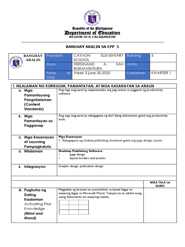 WEEK 3 DLP EPP Day 1 | PDF