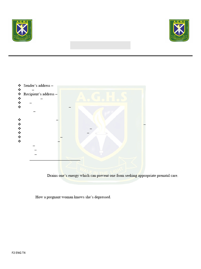 AGHS Opener F2 English Ms | PDF | Depression (Mood)