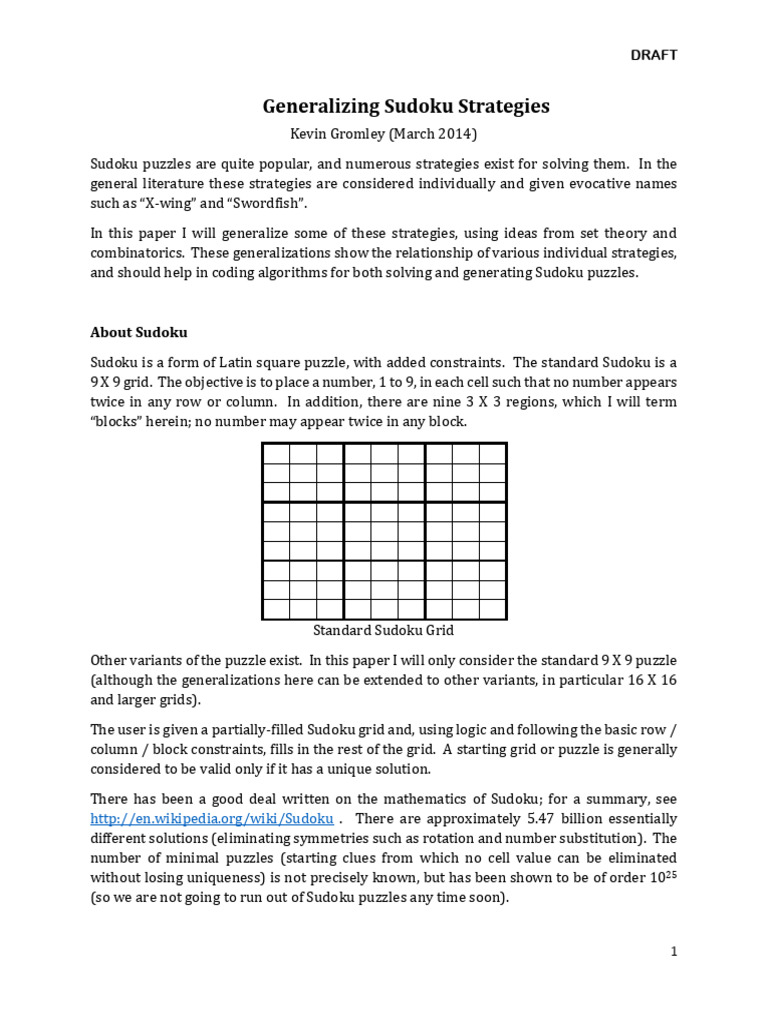 Generalizing Sudoku Strategies | PDF | Mathematics | Algorithms