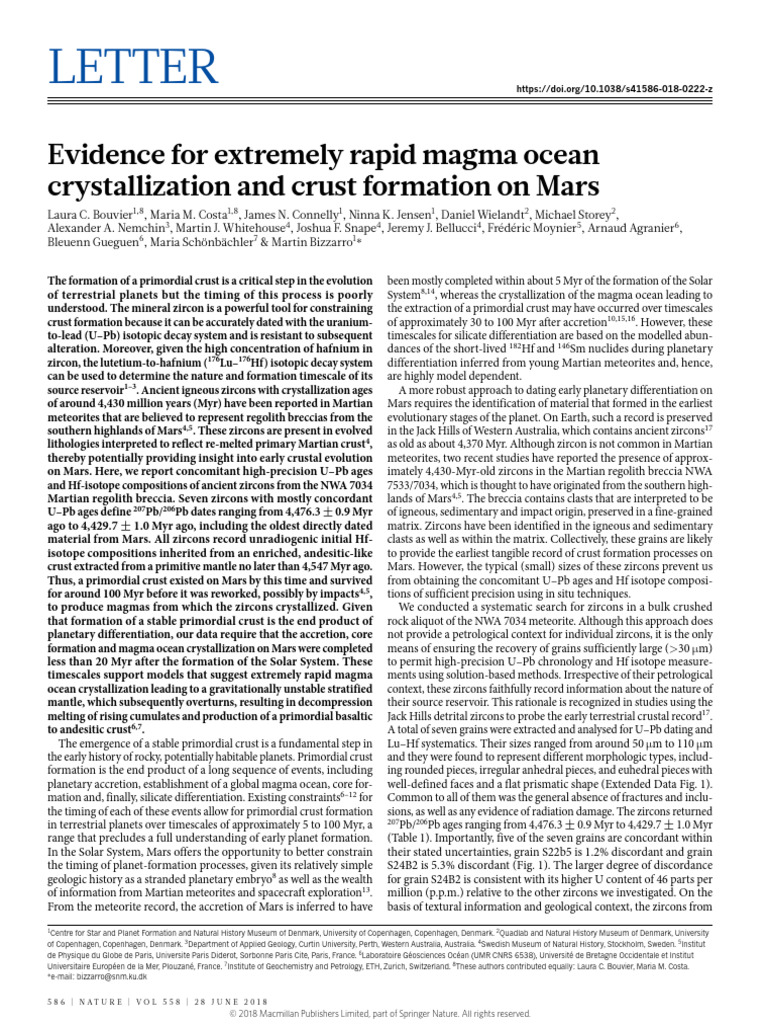 Evidence For Extremely Rapid Magma Ocean Crystallization and Crust ...