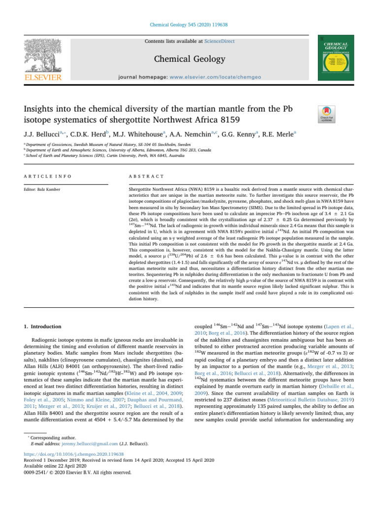 Insights Into The Chemical Diversity of The Martian Mantle PB Isotope ...