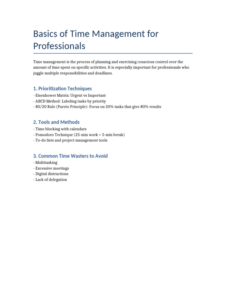 Time Management For Professionals | PDF