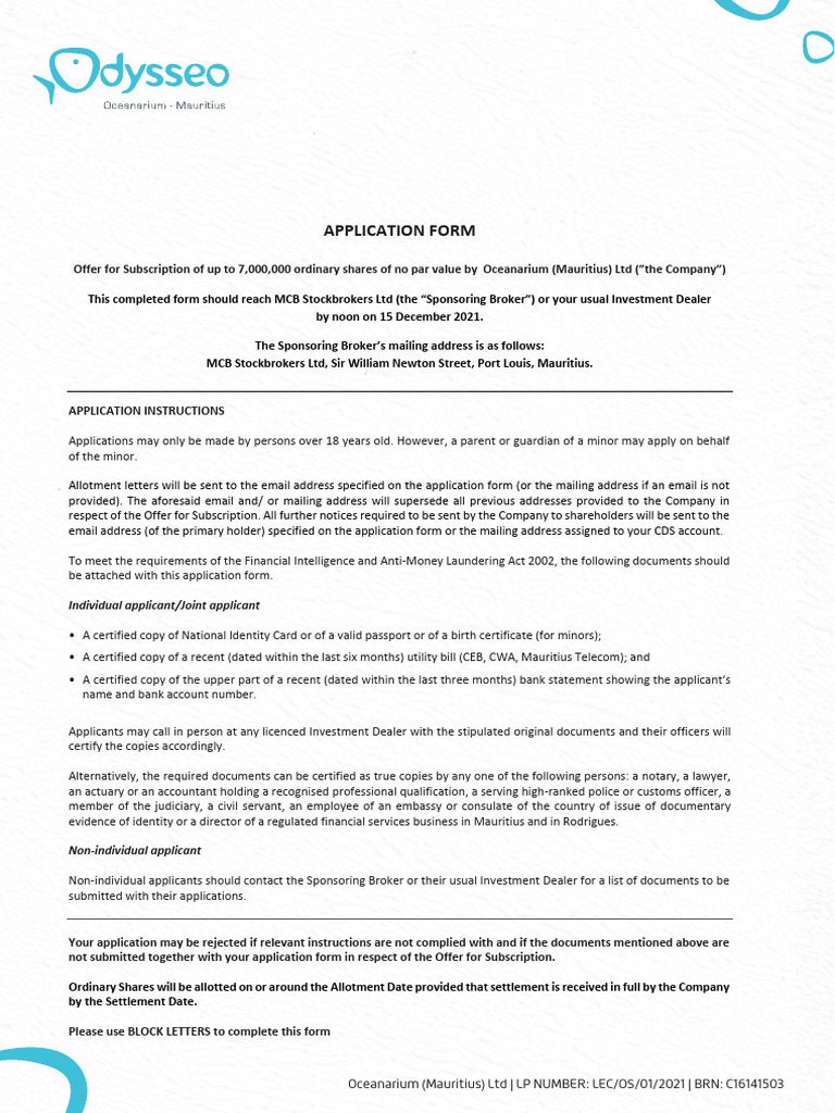 ODYSSEO IPO Application-Form | PDF | Banks | Payments