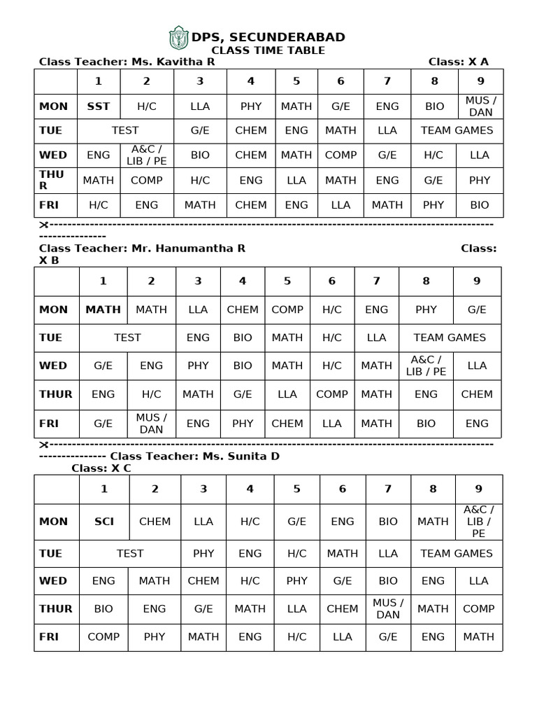 Class X Time Table Newwwwww | PDF