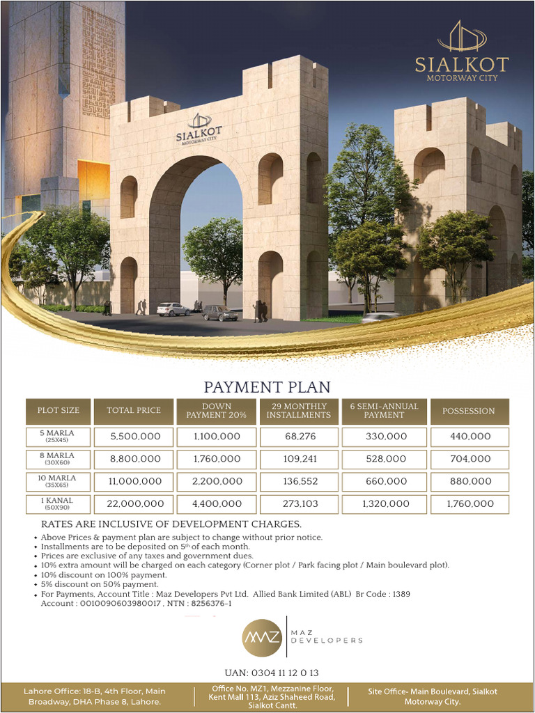 Sialkot Motorway City Resdential Payment Plans | PDF