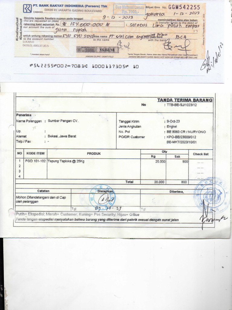 Valcom Engineering Invoice TGL 9okt2023 Giro 9des2023 | PDF
