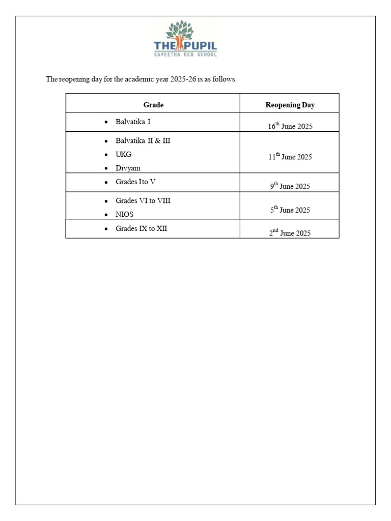 Reopening Day Circular 2025-2026 CBSE New Entrants | PDF
