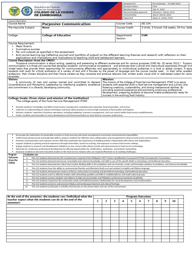 FSM Syllabus Template For Summer | PDF | Creativity | Learning