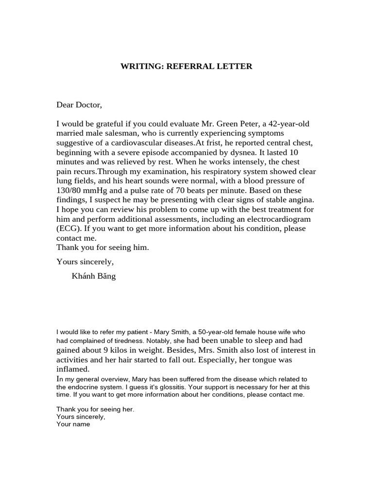 Referral Letters for Cardiovascular and Endocrine Issues | PDF
