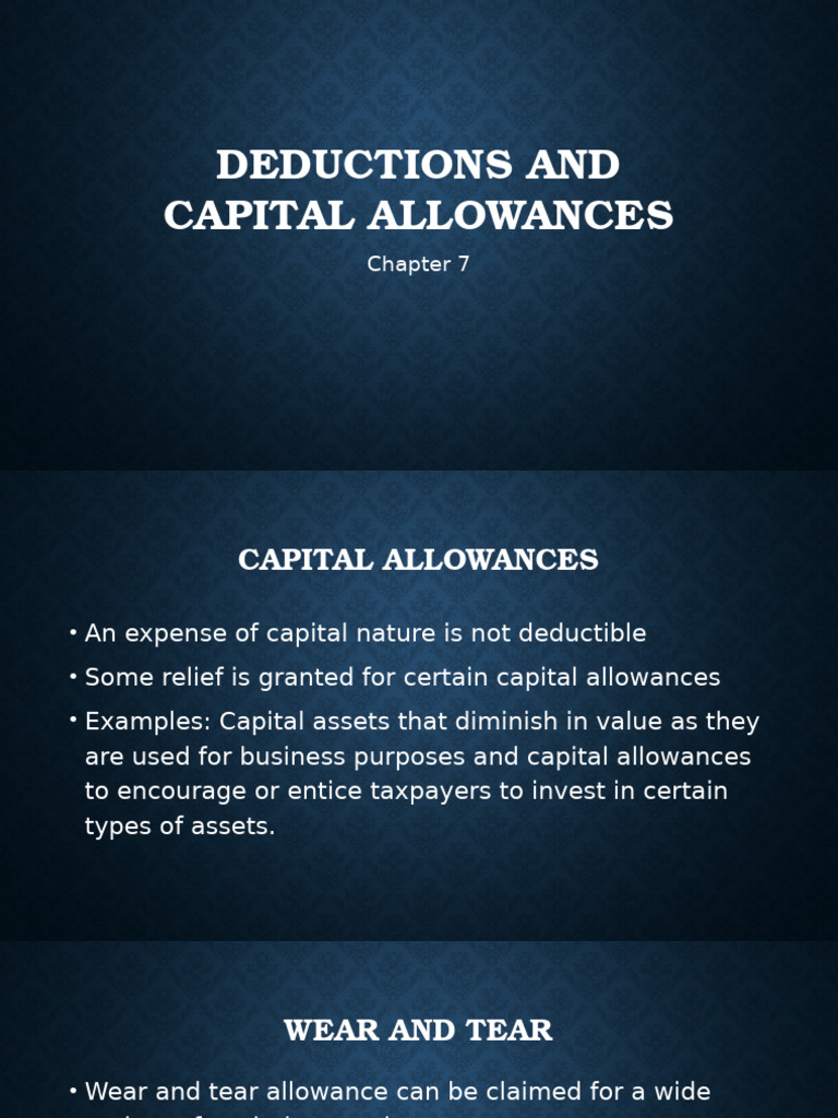 Chapter 7 Capital Allowances | PDF | Tax Deduction | Taxes