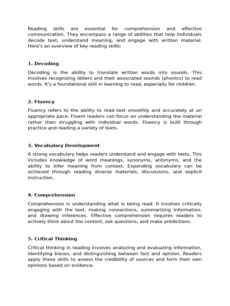 Explaining The Reading Skills | PDF | Reading Comprehension | Cognition