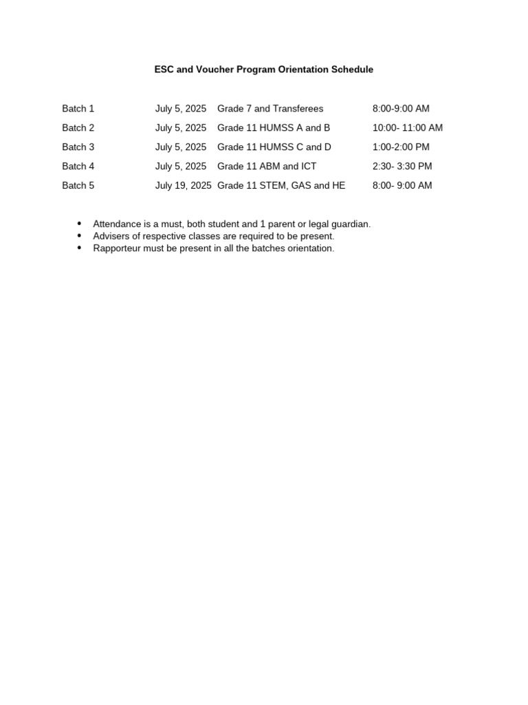 ESC Voucher Program Orientation Schedule | PDF
