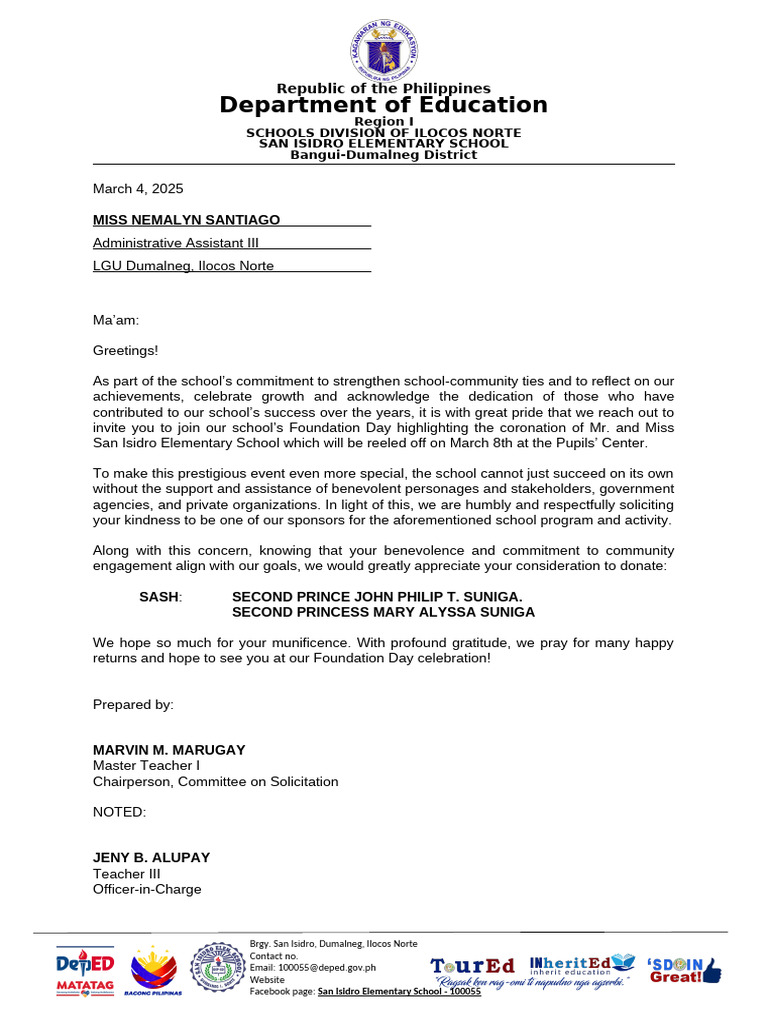 Solicitation Letter Bouquet Sash | PDF