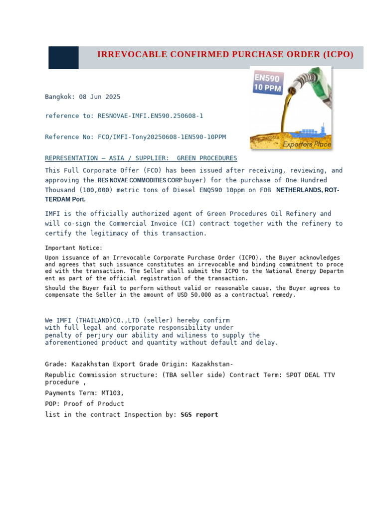 ICPO for 100,000 MT Diesel EN590 | PDF
