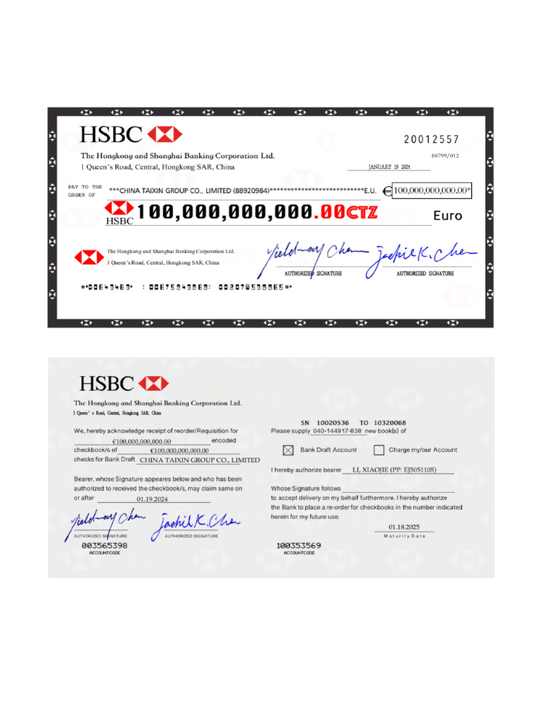 HSBC 100 B Bank Check | PDF