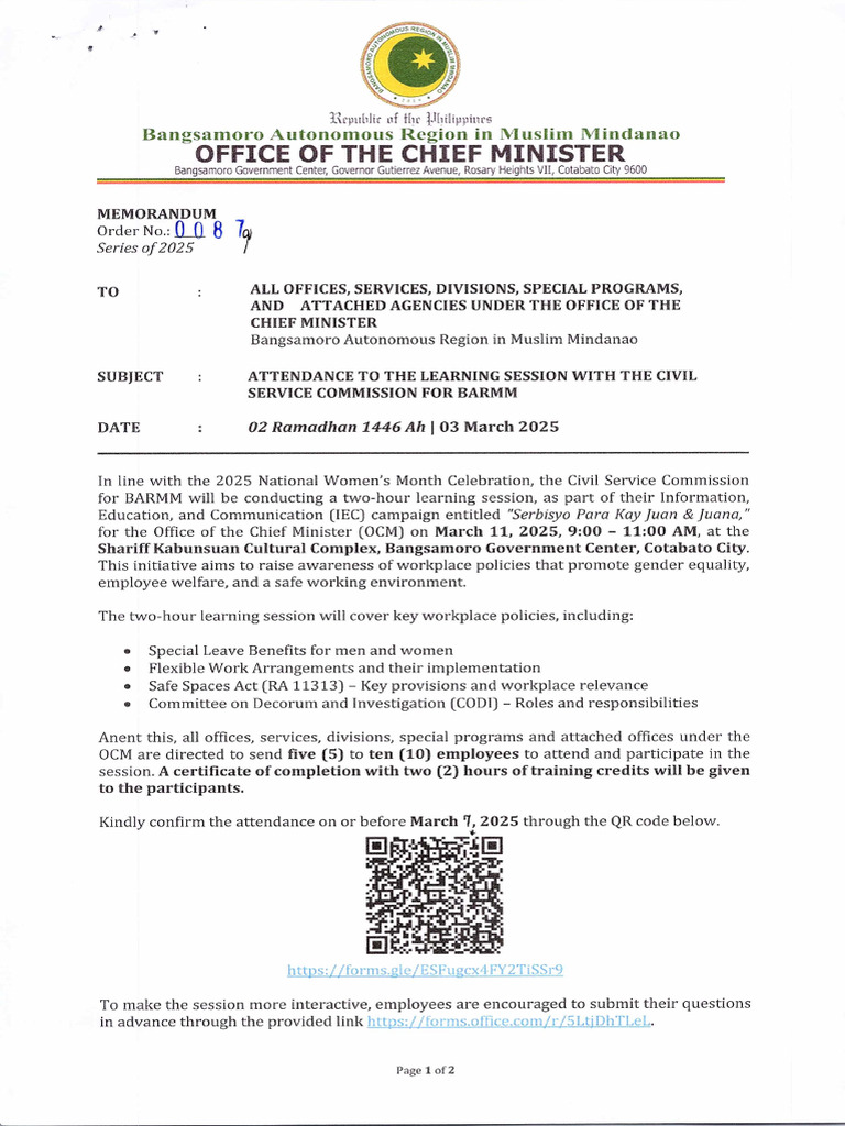 Memorandum Order No. 0087 S. 2025 | PDF