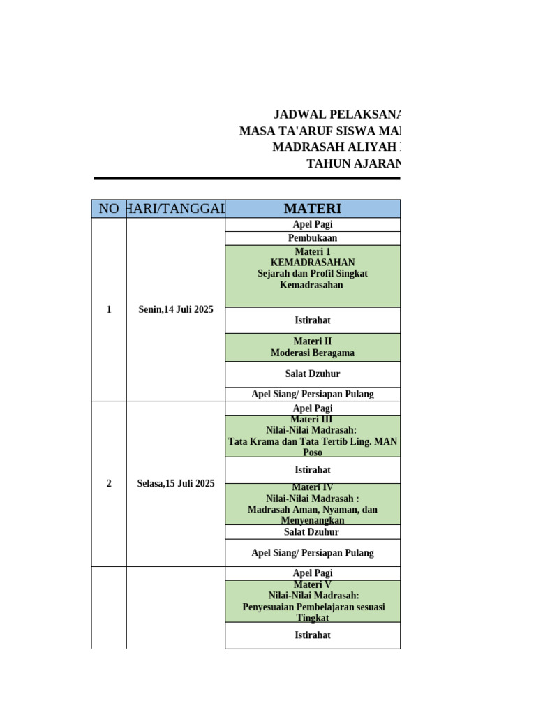 Jadwal Matsama MAN 1 Poso 2025/2026 | PDF