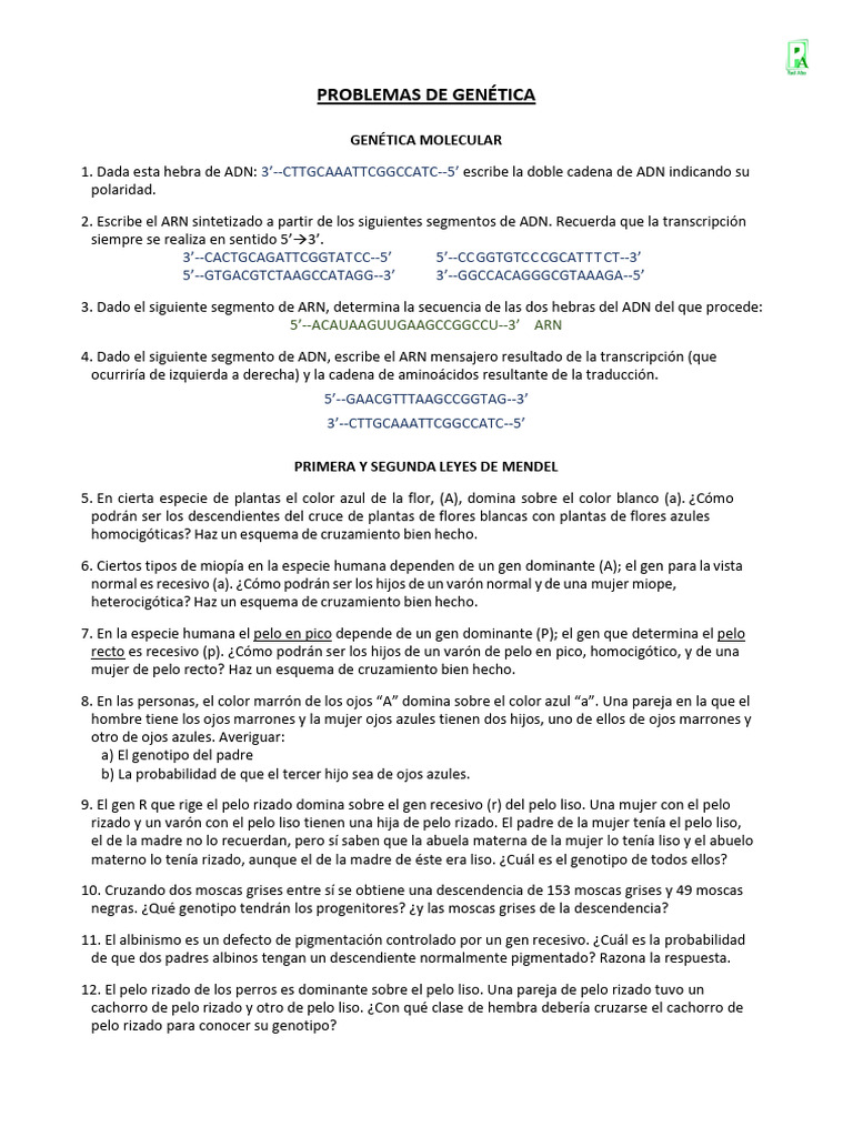 Problemas de Genética y Mendel | PDF | Dominancia (Genética) | Alelo