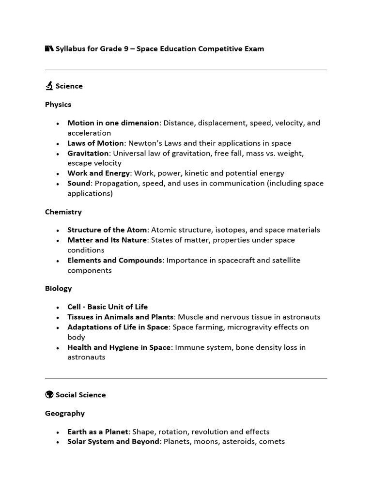 ? Grade 9 Space Education Syllabus | PDF