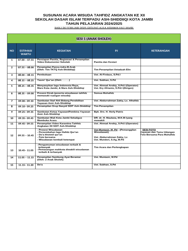 Rundown Acara Wisuda Tahfidz 12 | PDF