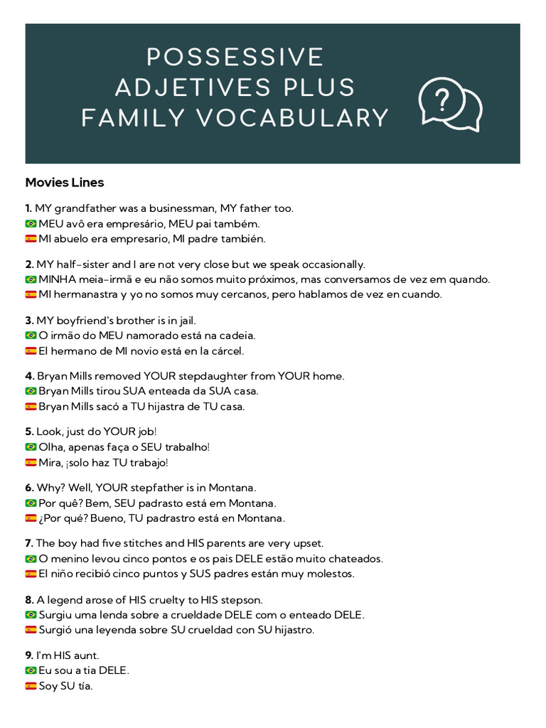 Possessive Adjectives and Family Vocabulary | PDF | Human Life Stages ...