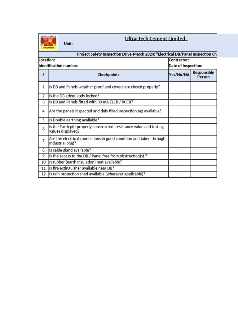 Electrical DB Inspection Checklist 2024 | PDF